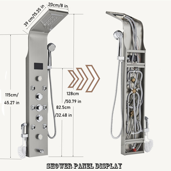AlenArtWater Shower Panel Tower System,7-Function Shower Wall Panel, LED Rain Waterfall Shower ...
